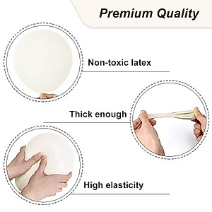 RUBFAC Sand White Balloons Latex Party Balloons 100pcs 12 Inch Helium Balloons for Wedding Bridal Baby Shower Graduation Anniversary Birthday Bachelorette Party Decoration, White Ribbon