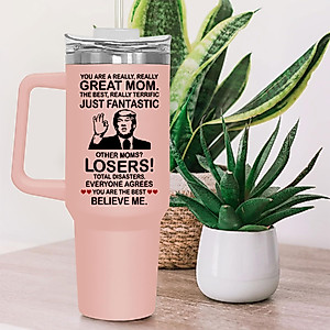 Mothers Day Gifts for Mom from Daughter, Son, Kids - Great Mom Coffee Tumbler on Birthday, Christmas, Durable Stainless Steel, Insulated for Hot or Cold Drinks, Ideal Gift for Mothers 40oz, Pink