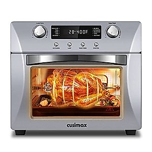 CUSIMAX Air Fryer Oven, 10-in-1 Convection Oven, 24QT Air Fryer Combo, Countertop Air Fryer Toaster Oven with Rotisserie & Dehydrator, Rich Accessories, Silver