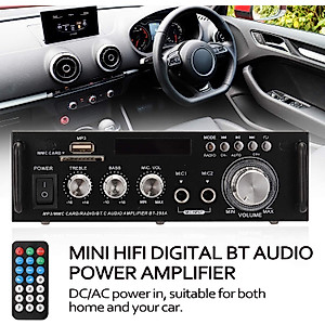 Etlephe 298A Mini Bluetooth 5.0 Stereo Amplifier,Amplifier home Audio,Audio Receiver,300W+300W 2 Channel Power Sound Receiver/USB,SD Card,FM Radio,2 Mic for Home Speakers & Theater System-12V 110V