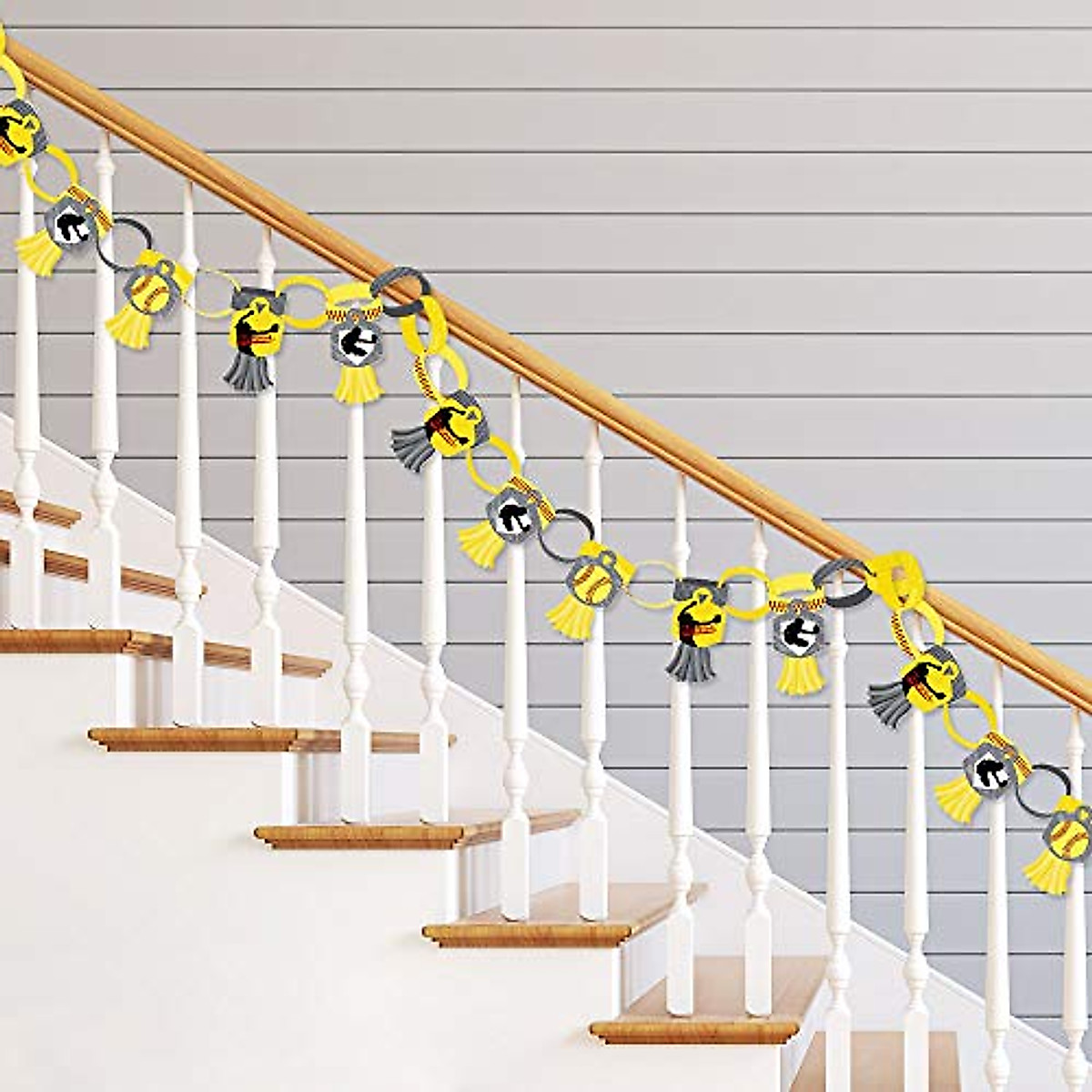 Big Dot of Happiness Grand Slam - Fastpitch Softball - 90 Chain Links and 30 Paper Tassels Decoration Kit - Birthday Party or Baby Shower Paper Chains Garland - 21 feet