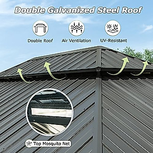 Domi 12' X 18' Hardtop Gazebo, Aluminum Metal Gazebo with Galvanized Steel Double Roof Canopy, Curtain and Netting, Permanent Gazebo Pavilion for Patio, Backyard, Deck, Lawn