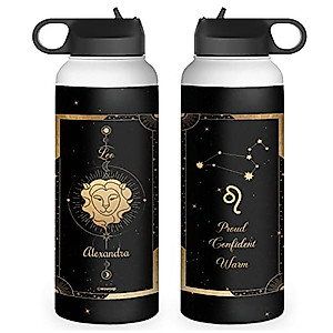 wowcugi Personalized Water Bottle Zodiac Leo Sign Astrology Horoscope Sport Stainless Steel Insulated Sports Bottles Jul Aug Birthday Constellation Gifts for Women Men