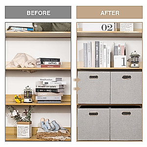 Jermichoc Cube Storage Bins 13x13inch - 4 Set Collapsible Linen Fabric Organizer Storage Bin with Dual Metal Handles for Organizing Closet, Clothes, Toys(Silver Grey)