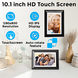 PhotoSpring 10in WiFi Digital Picture Frame, Family Can Send Photos from Anywhere via Email, App, or Web, Easy Touchscreen Setup, 1280x800 Display, Plays Videos, Black