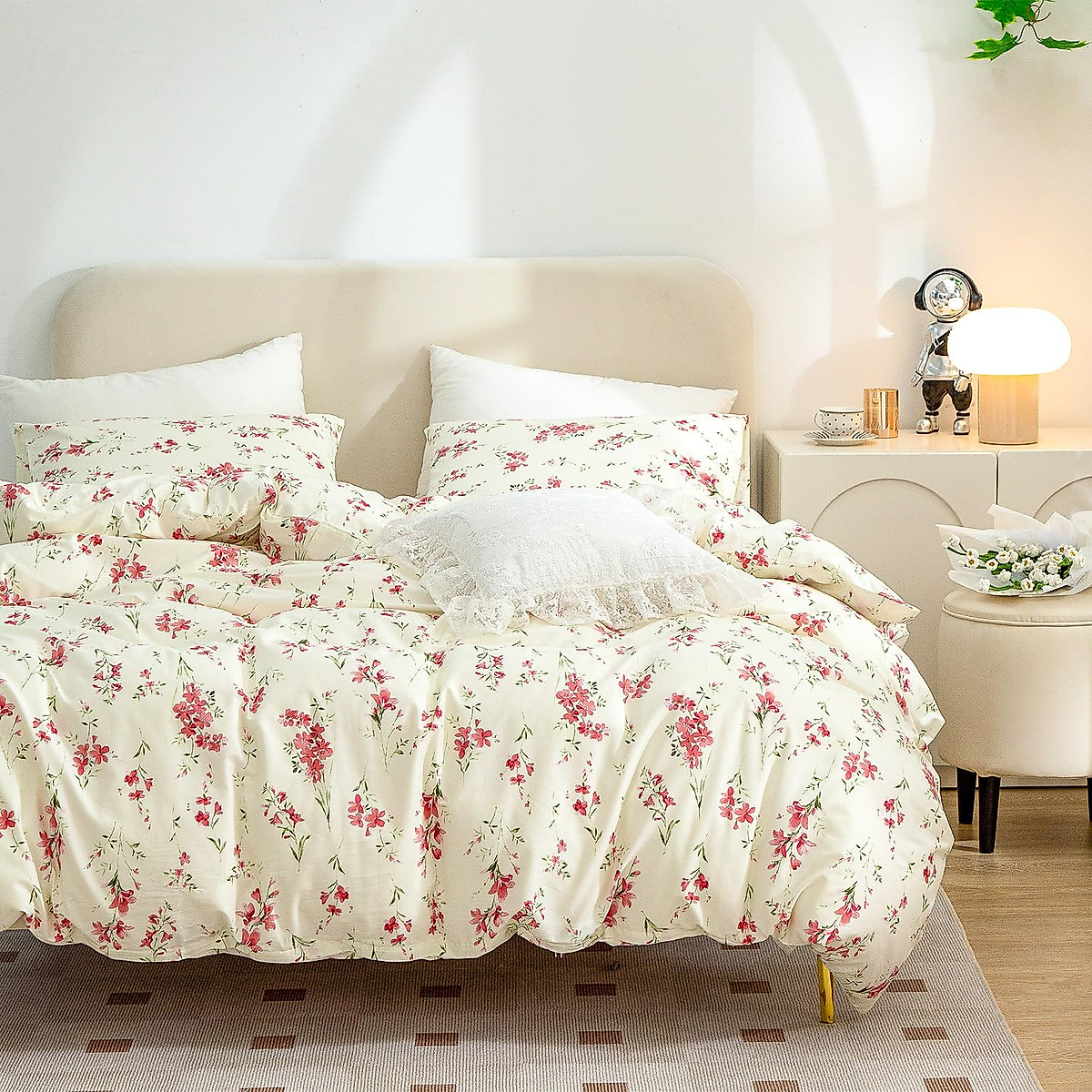 Floral Queen Duvet Cover Set, Luxury Microfiber Floarl Bedding Set Queen, 3 Pieces Queen Floral Duvet Cover, 1 Duvet Cover and 2 Pillowcases with Zipper Closure, Breathable Easy Care (Floarl, Queen)