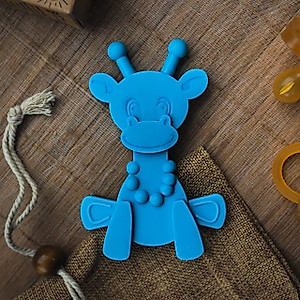 Baby Teething Toy Extraordinaire - Little Bambam Giraffe Teether Toys by Bambeado. Toy for Natural Teething Comfort and for Sore Gums - Gift for Baby Through to Infant - Cyan