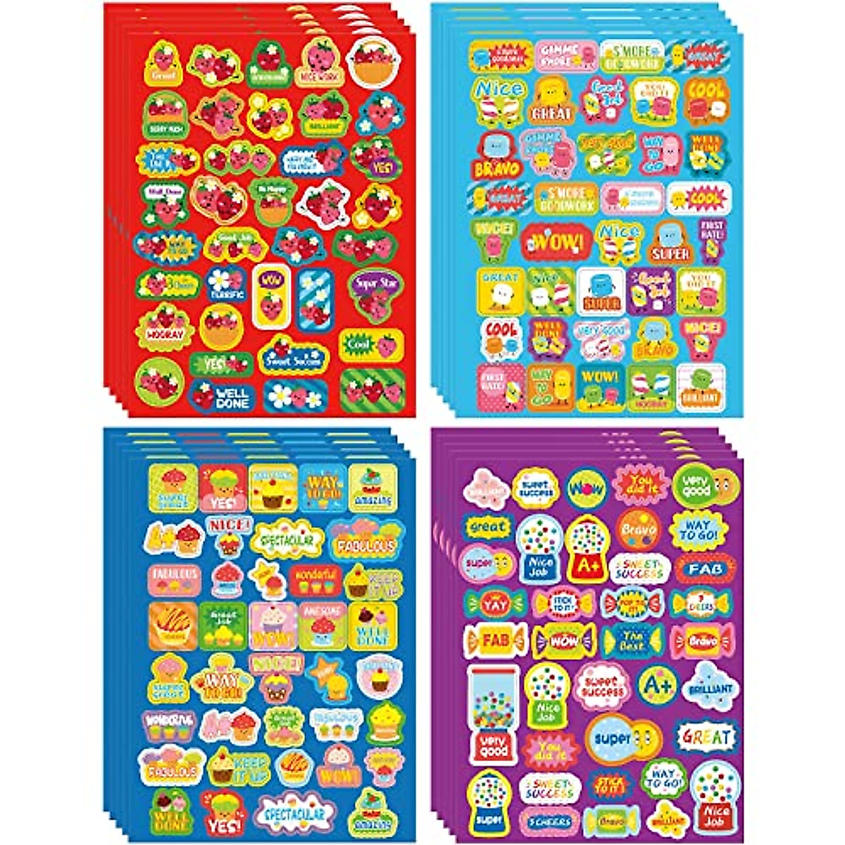 750 PCS Scented Motivational Stickers Scratch Sweet Scent Stickers Sniff Fruit Food Reward Stickers for School Classroom Supplies Teachers Student Awards Incentives (Dessert Scents, Classic Style)