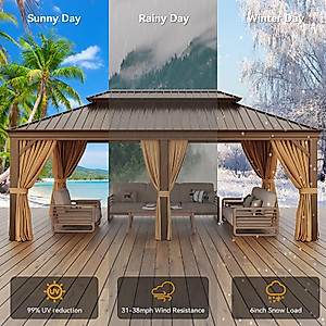 Jolydale Hardtop Gazebo,12x20 Gazebo with Brown Mosquite Netting, Double Metal Roof for Lawn and Garden