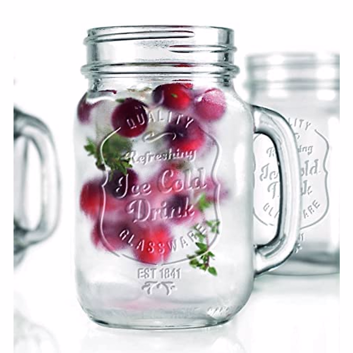 Glaver's Drinking Jars – Set of 6 Mason Jar Cups – 16 Oz Glasses with Handle, Ice-Cold Drinkware Logo – Jars are Ideal for Cold Beverages, Cocktails, Shakes, Sodas, Juice.