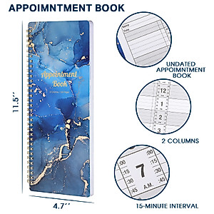 Poluma - Salon appointment book, 11.5" x 4.7", 2 Columns Undated , 6 AM - 9 PM, Twin-Wire Binding, 200 Pages for Hair Stylist - Blue