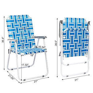 Set of 2 Patio Lawn Webbed Folding Chairs, Outdoor Beach Chair Portable Camping Chair, Webbed Folding Chair for Yard, Garden(Blue& White)