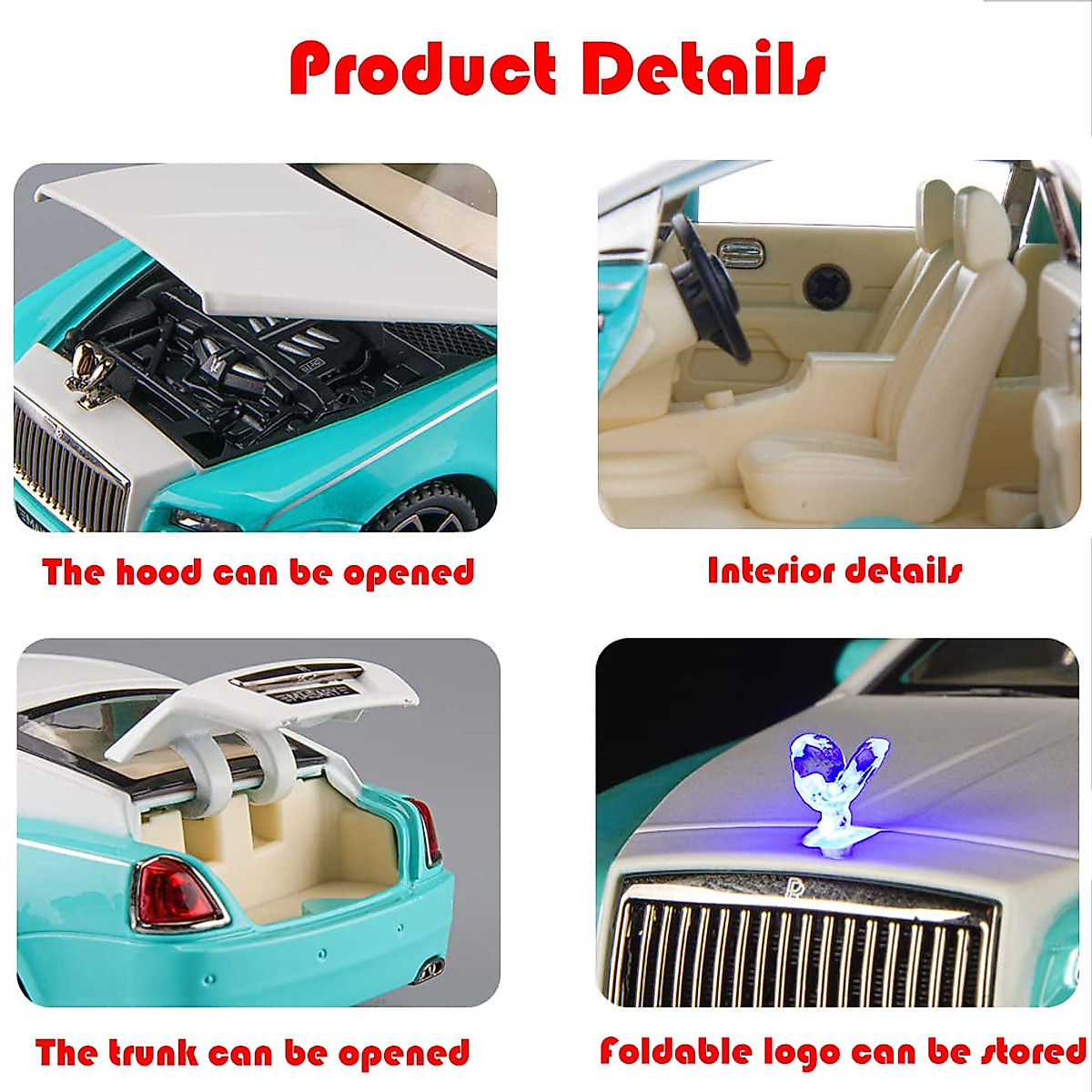 Alloy Collectible Blue Rolls Royce Wraith Toy Pull Back Vehicles Diecast Model Car with Light and Sound
