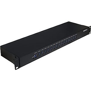 SEDNA - 15 Port USB 3.1 Gen I Hub ( 5Gbps ) - 19 Inch 1U Rack Mount ( 5V10A AC/DC Adapter ), Black