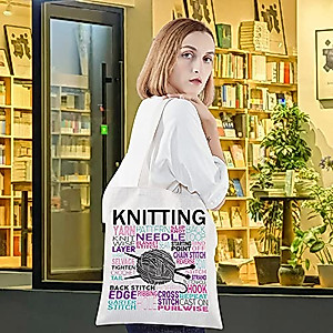 LEVLO Sewing Knitting Canvas Tote Bag Knitting Gift For Knitter Crochet Shoulder Bag For Crochet Lovers (Knitting Tote)