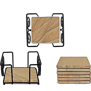 Kocent Vintage Coaster Holder Black Iron Metal Holder Storage Caddy for Both Round and Square Coasters Fit 4 to 9 Pieces Coasters,4.3 Inch (1)