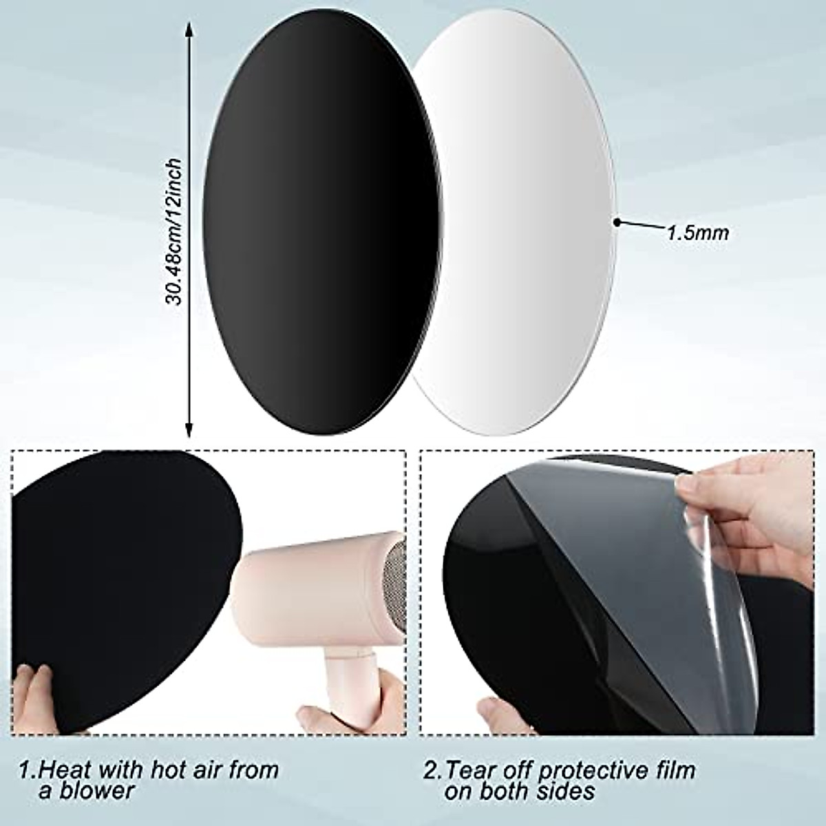 2 Pieces 12 Inch Reflective Display Table Riser Professional Product Photography Black and White Background Product Display for Product Table Top Photography Shooting