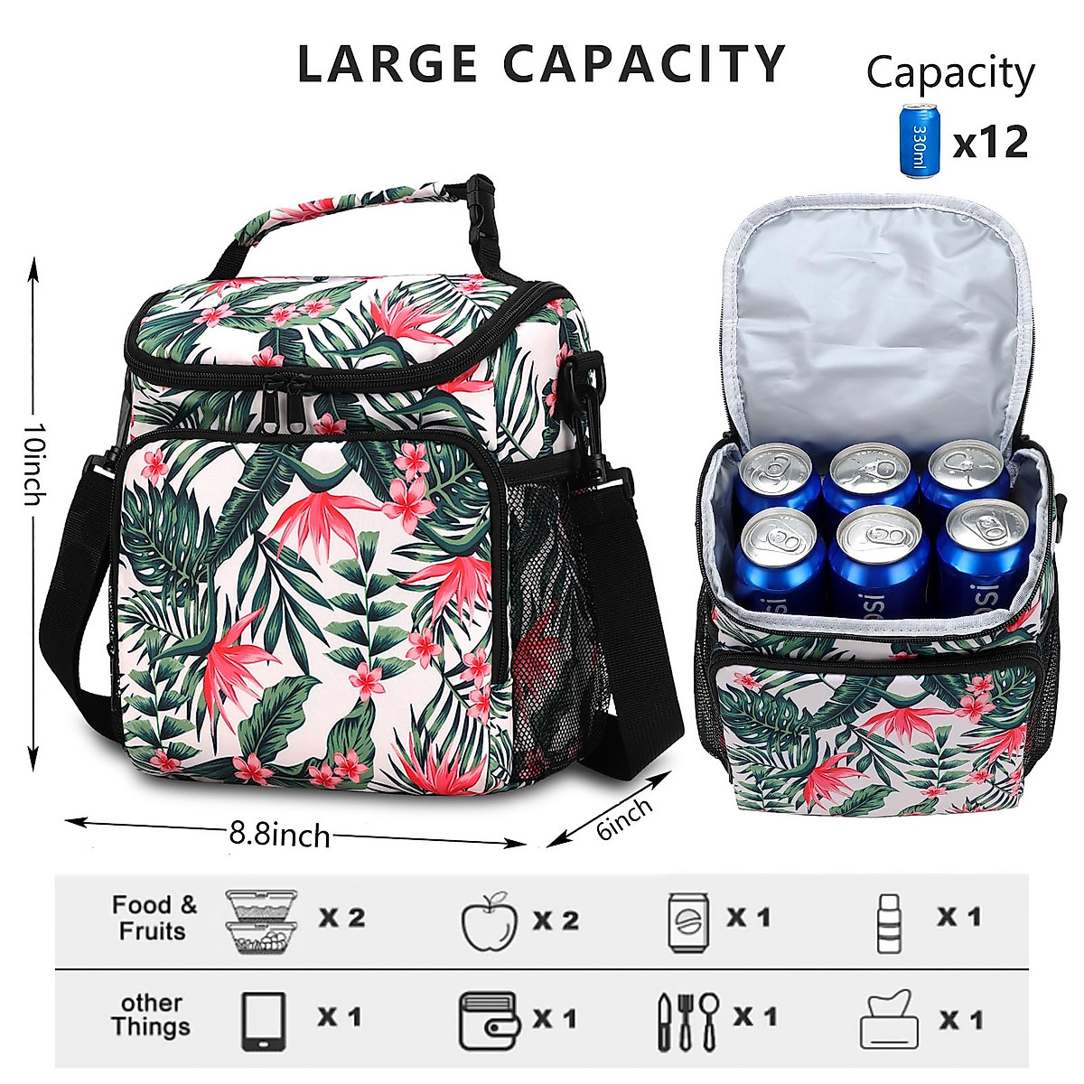 UYLIA Insulated Lunch Bag Women with Five Pockets -Reusable Lunch Box for Men Office Work School Picnic Beach with Adjustable Shoulder Strap,Thermal Cooler Bag for Kids Adult