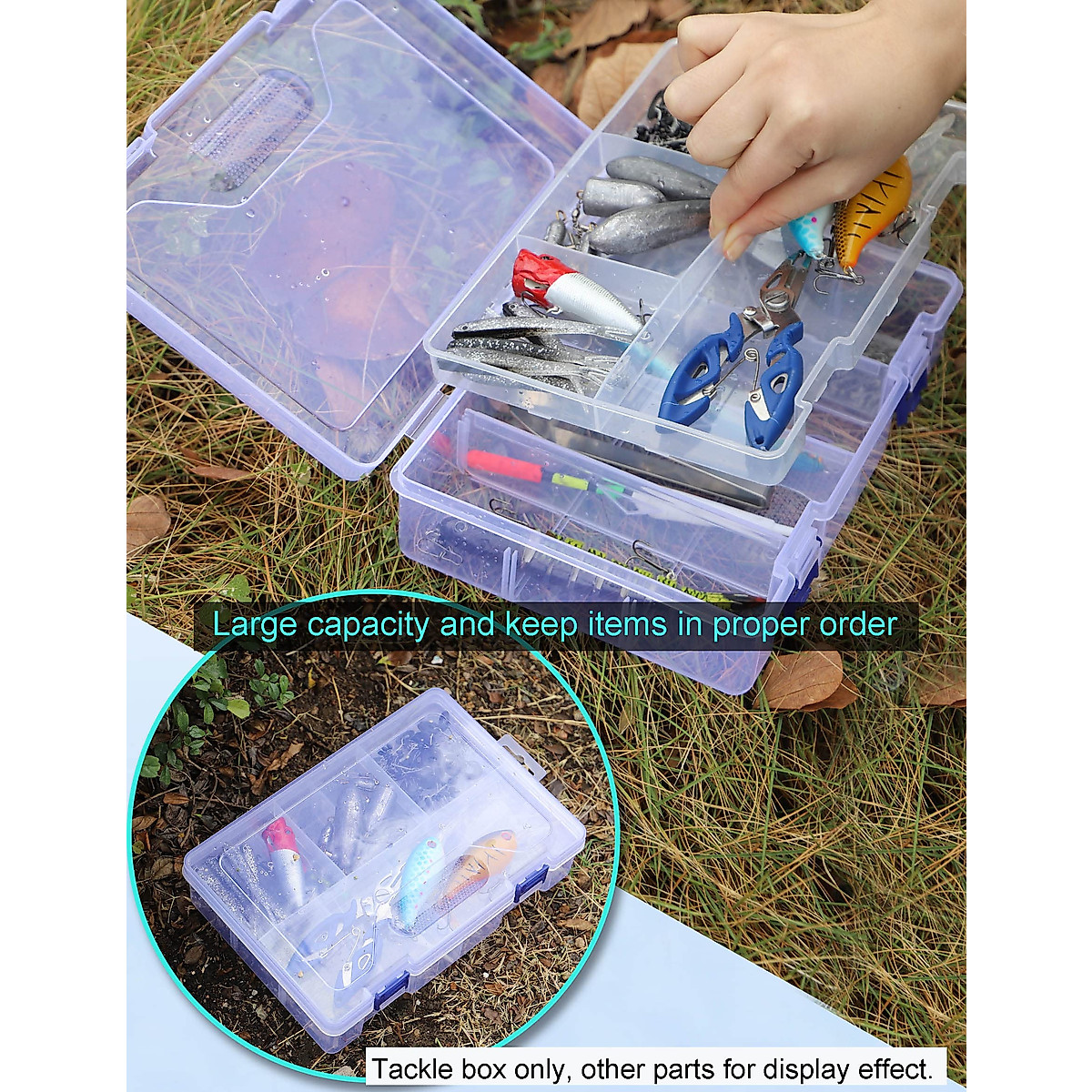 Avlcoaky Tackle Box Fishing Tackle Box Organizer with Movable Tray Snackle Box Charcuterie Container Tacklebox for Snacks Plastic Organizer Fishing Box