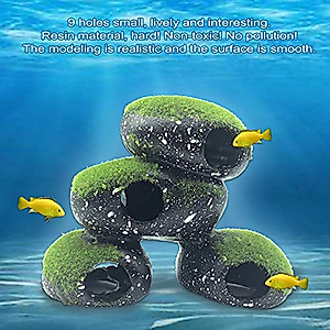 PINVNBY Stone Aquarium Hideaway Decoration Resin Cichlids Rock Decor with Artificial Moss Betta Cave Hideout Shelter Tunnel Fish Tank Ornament for Shrimp,Short Bream and Crayfish(L)