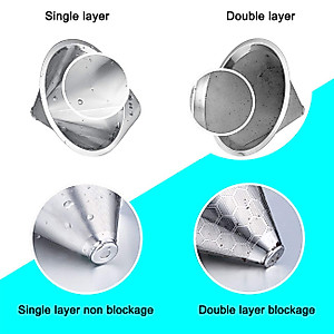 Pour Over Coffee Dripper Stainless Steel LHS Slow Drip Coffee Filter Metal Cone Paperless Reusable Single Cup Coffee Maker 1-2 Cup With Non-slip Cup Stand and Cleaning Brush