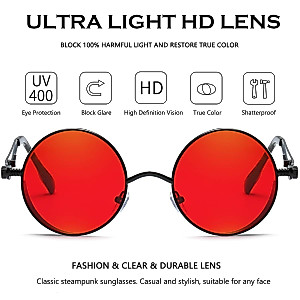 Dollger Sunglasses Unisex Vintage Steampunk Gothic Retro Metal Round Circle Frame Sunglasses 2 pairs Pack Black lens and Red Lens