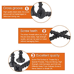 Screws #7 Quality Black Steel Drywall Screws Wood Screws 200Pcs Self Tapping Screws Kit,Screws Assortment Set for Drywall Sheetrock Furniture Cabinet Wood,8 Commonly Used Sizes