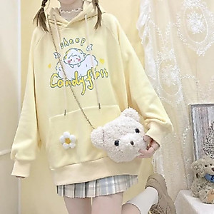 Ordabi Kawaii Hoodie Sheep Graphic Sweatshirt Oversized Aesthetic Pullover Japanese Preppy Alt Clothes Harajuku Streetwear (Apricot,L)