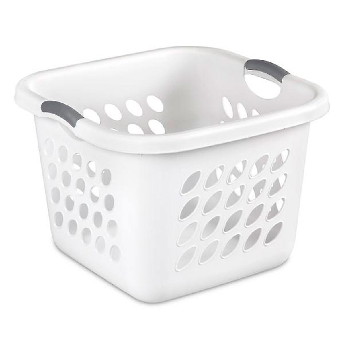 Square Laundry Hamper Clothes Storage Basket with Holes 53L White with Grey Handles Utility Room Garage Closet Made in US (2)