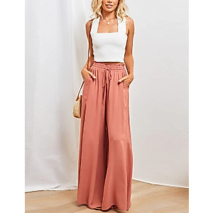 Yidarer Women's Casual Beach Palazzo Pants Flowy Wide Leg Lounge Pants with Pockets(Orange-XL)