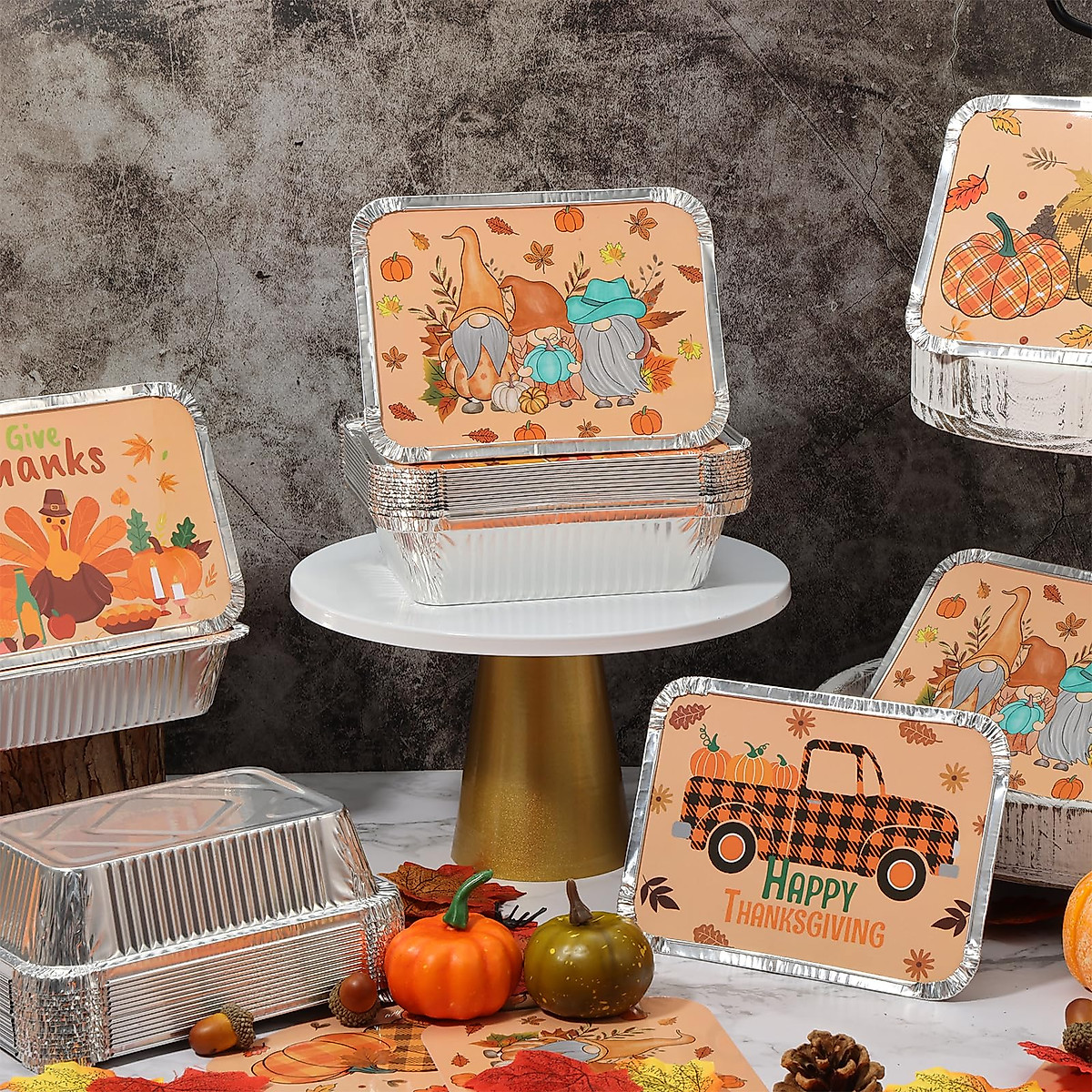 CIEOVO 36 Pack Thanksgiving Aluminum Food Containers with Lids, Watercolor Thanksgiving Leftover Containers Disposable Turkey Aluminum Containers for Fall Thanksgiving Party Supplies