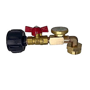 GUOFALDE QCC1 Propane Refill Elbow Adapter with Gauge and ON-Off Control Valve, 90 Degree Pressure Adapter, for 1LB Propane Tank to Be Refilled Gas from 5~40 LB Propane Tank