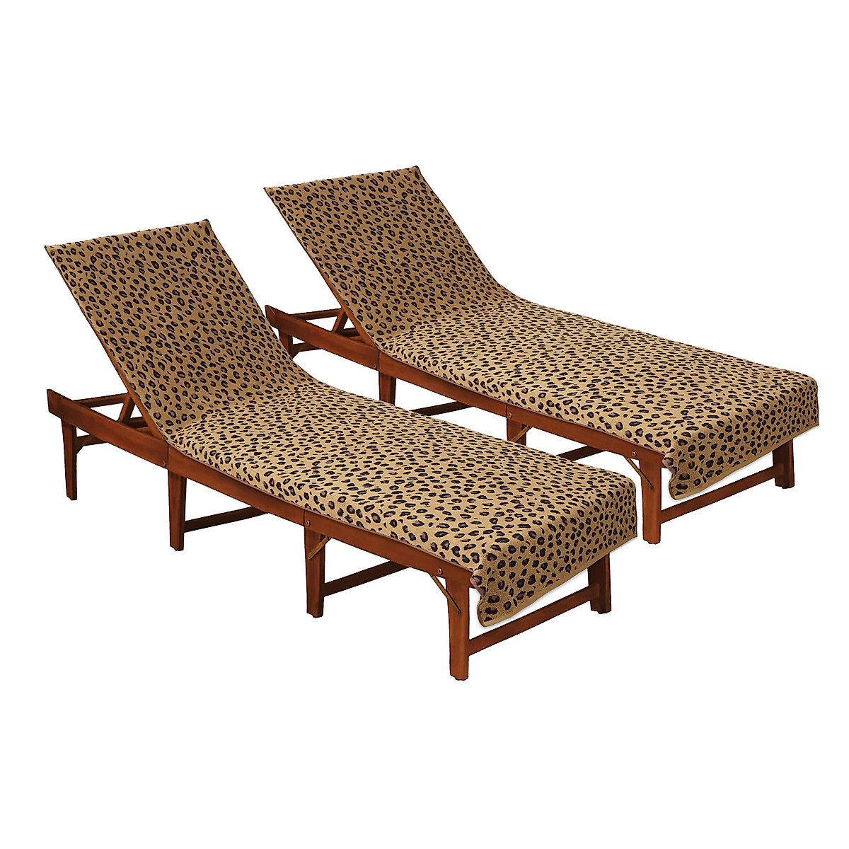 COTTON CRAFT Pool Lounge Chair Cover - 2 Pack Animal Print Cheetah Leopard Africa Safari Chaise Lounge Cover - Soft 100% Cotton Jacquard Beach Towel - 32 inches Wide x 82 inches Long and 7 inch Pocket