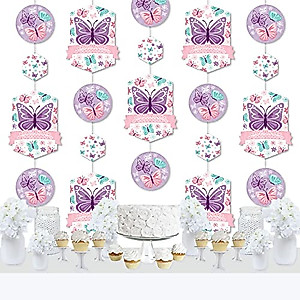 Big Dot of Happiness Beautiful Butterfly - Floral Baby Shower or Birthday DIY Dangler Backdrop - Hanging Vertical Decorations - 30 Pieces