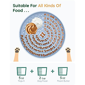 Evenco Slow Feeder Dog Bowls, Slowdown Bowl - Puzzle Silicone Dog Feeding Bowls with Suction Cups, Innovative Lick Mat Design for Healthy Eating, Dishwasher Microwave Safe, Mealtime Challenge, Blue