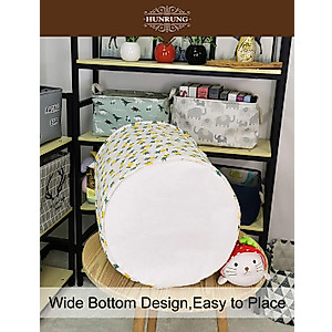 HUNRUNG Laundry Hamper,Large Canvas Fabric Lightweight Storage Basket Toy Organizer Dirty Clothes Collapsible Waterproof for College Dorms, Children Bedroom,Bathroom (Pineapple)
