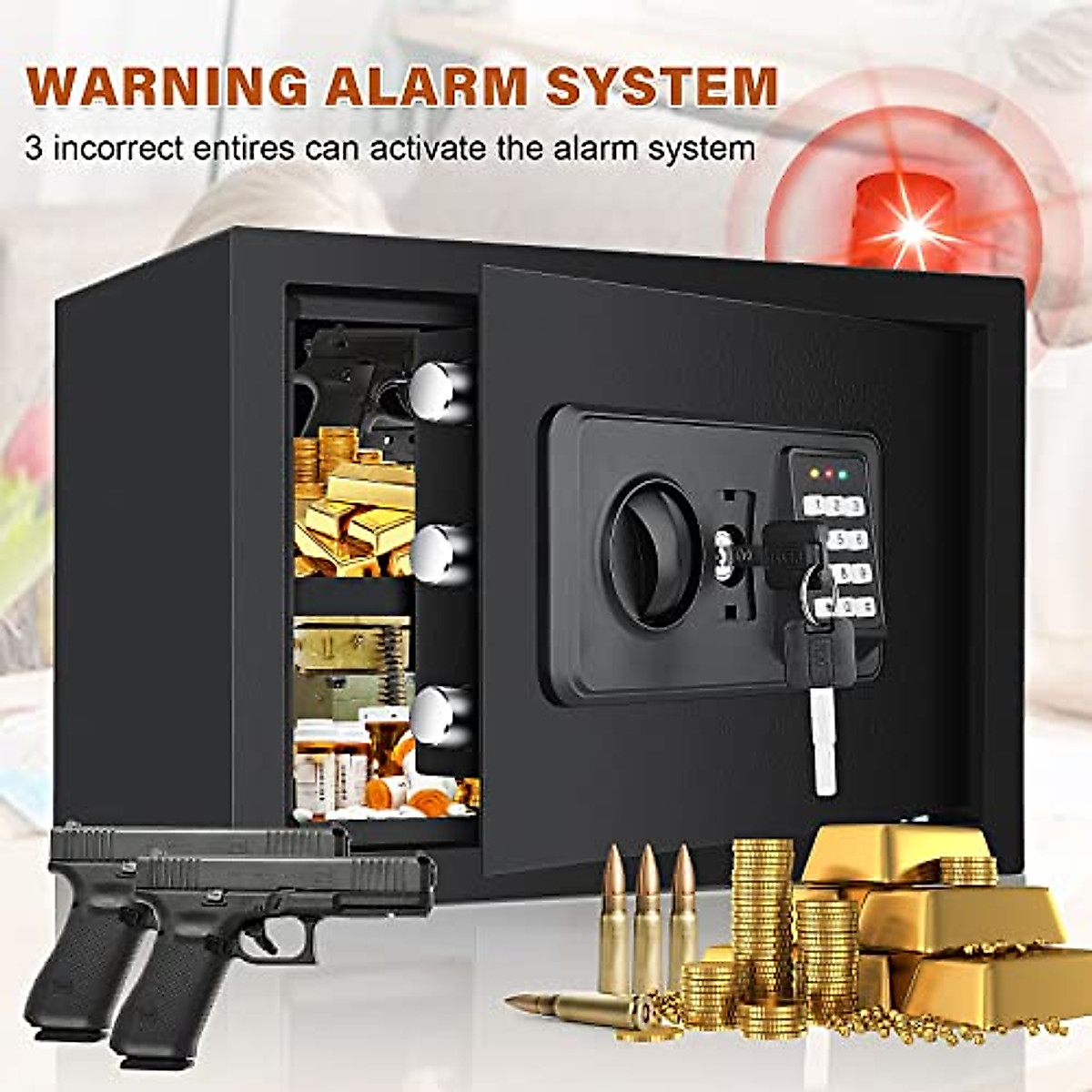 1.0 Cubic Safe Box Fireproof Waterproof with Digital Keypad Key, Anti-Theft Fireproof Safe with Fireproof Money Bag, Security Home Safe for Pistol Money Medicine Important Documents