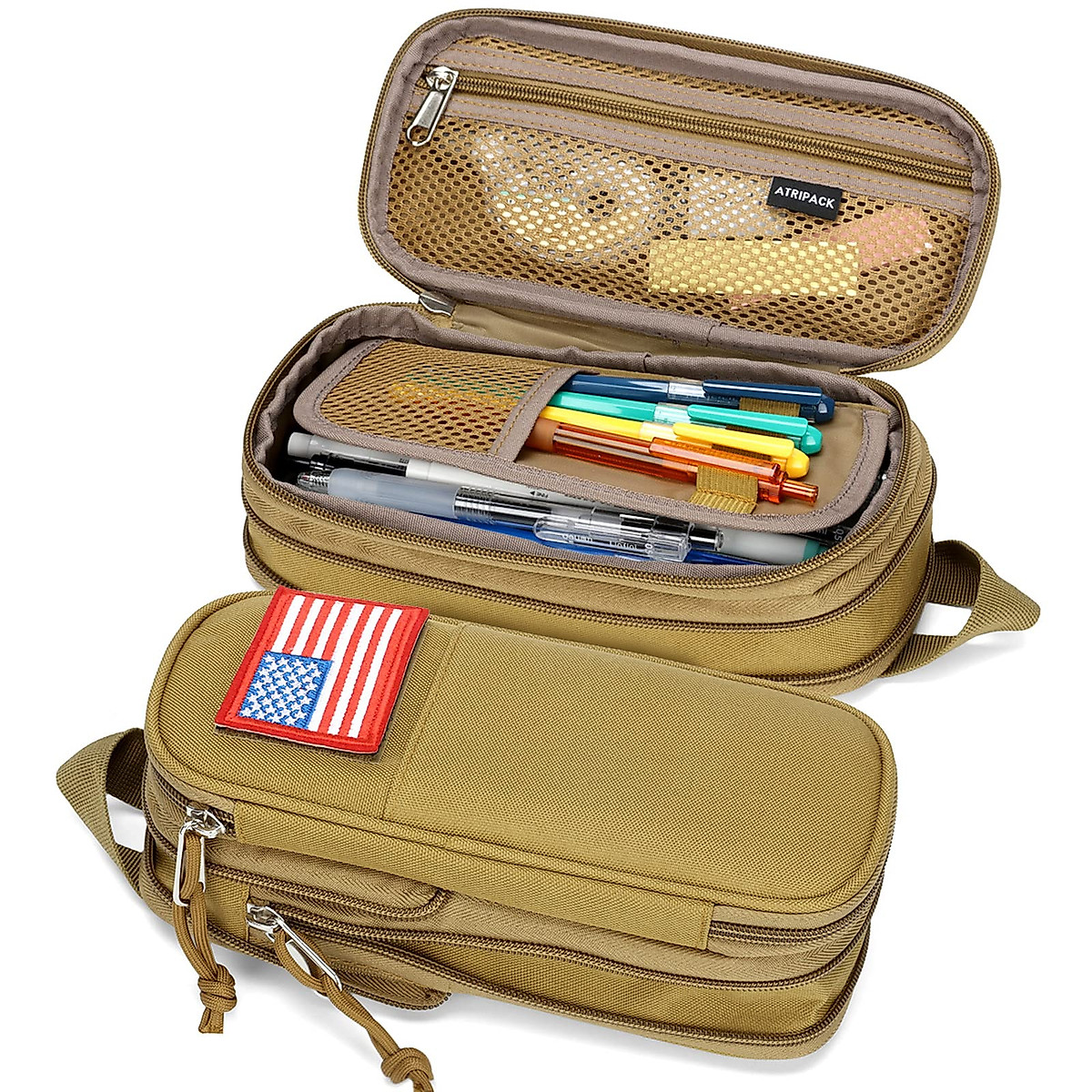 ATRIPACK Tactical Lunch Bag Medium Size (Camp-Brown) & Tactical Pencil Case for Men Women Teens Boys Girls (Brown)
