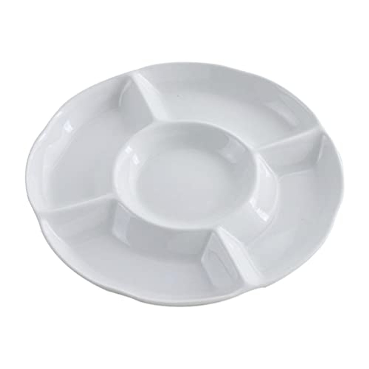DOITOOL Divided Serving Dish Plastic Melamine Round Relish Platter Tray Appetizer Compartment Bowl for Chips Dip Veggies Candy Snacks