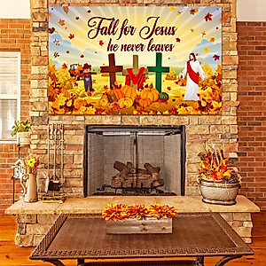Fall for Jesus Backdrop Pumpkin Autumn Banner Maple Leaf Bible Decoration Christian Religion Polyester Background Thanksgiving Party Supplies Holiday Photo Booth Prop Indoor Outdoor