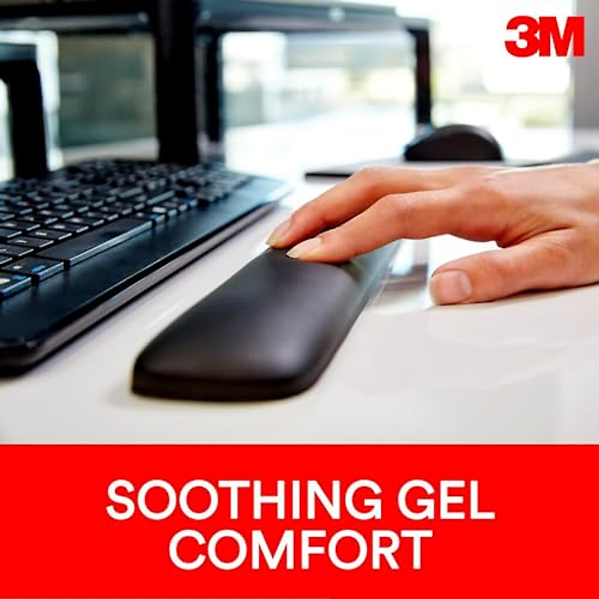 3M Gel Wrist Rest for Keyboards, Soothing 3M Gel Technology and Satin Smooth Cover for All Day Comfort and Support, Durable and Easy to Clean, 19", Black (WR85B)