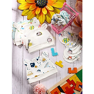 18 Pieces Newborn Cap Mitten Sock, Including 6 Pieces Newborn Hats, 6 Pairs Baby No Scratch Mittens Gloves and 6 Pairs Infant Socks for 0-6 Months Unisex Baby Boys Girls Set Multicoloured