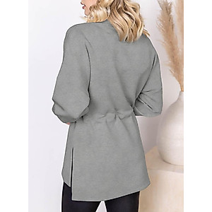 Dokotoo Womens Sweatshirts Casual Long Sleeve Pullover Turtleneck Drawstring Cute Tops Solid Color Relaxed Fit Sexy Side Split Gray Shirts Large