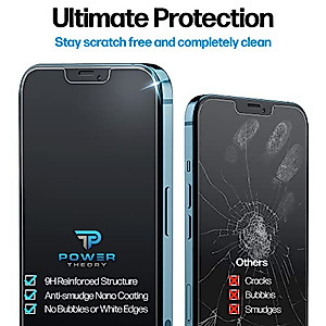 Power Theory Designed for iPhone 12 Pro Max Screen Protector Tempered Glass [9H Hardness], Easy Install Kit, 99% HD Bubble Free Clear, Case Friendly, Anti-Scratch, 2 Pack