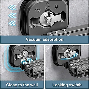 Tri Folding Clothing Rack Suction Cup, Clothes Drying Rack with Extended Arm, Suction Cup Wall Mount Folding Clothes Drying Rack, Suction Cup Drying Rack Clothing with Hooks (Black, 13.4inch)