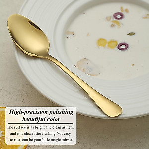 ReaNea Gold Dinner Spoons 12 Pieces, Stainless Steel Titanium Gold Plating Table Spoon, Soup Spoons, Use for Home, Restaurant, Wedding, Parties, Events, Christmax
