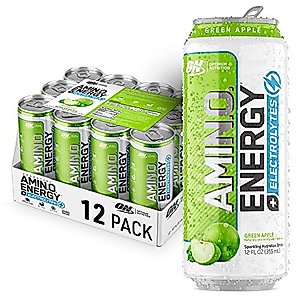Optimum Nutrition Amino Energy Drink Plus Electrolytes for Hydration, Sugar Free, Caffeine for Pre-Workout Energy and Amino Acids / BCAAs for Post-Workout Recovery - Green Apple, 12 Fl Oz (Pack of 12)