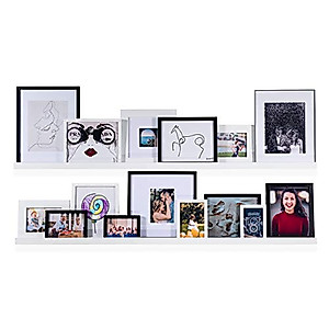 Wallniture Denver White Modern Wall Mount Floating Shelves – Long Narrow Picture Ledge - 56 Inch Long Set of 2 - Mounting Hardware Included