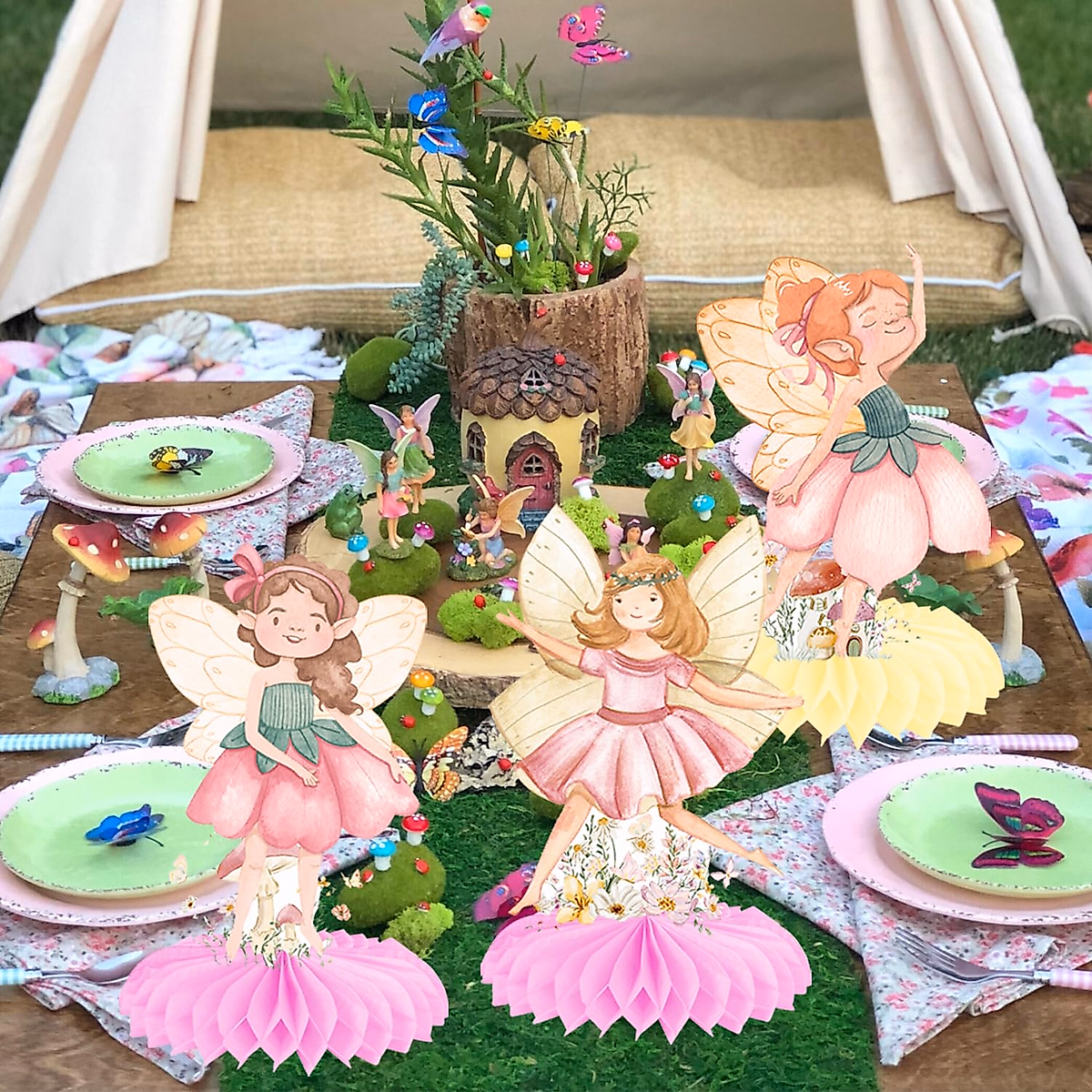 Fairy Honeycomb Centerpieces 11Pcs Fairy Birthday Party Centerpieces for Table Fairy Tale Theme Birthday Party Table Decorations for Floral Fairies Theme Baby Shower Supplies