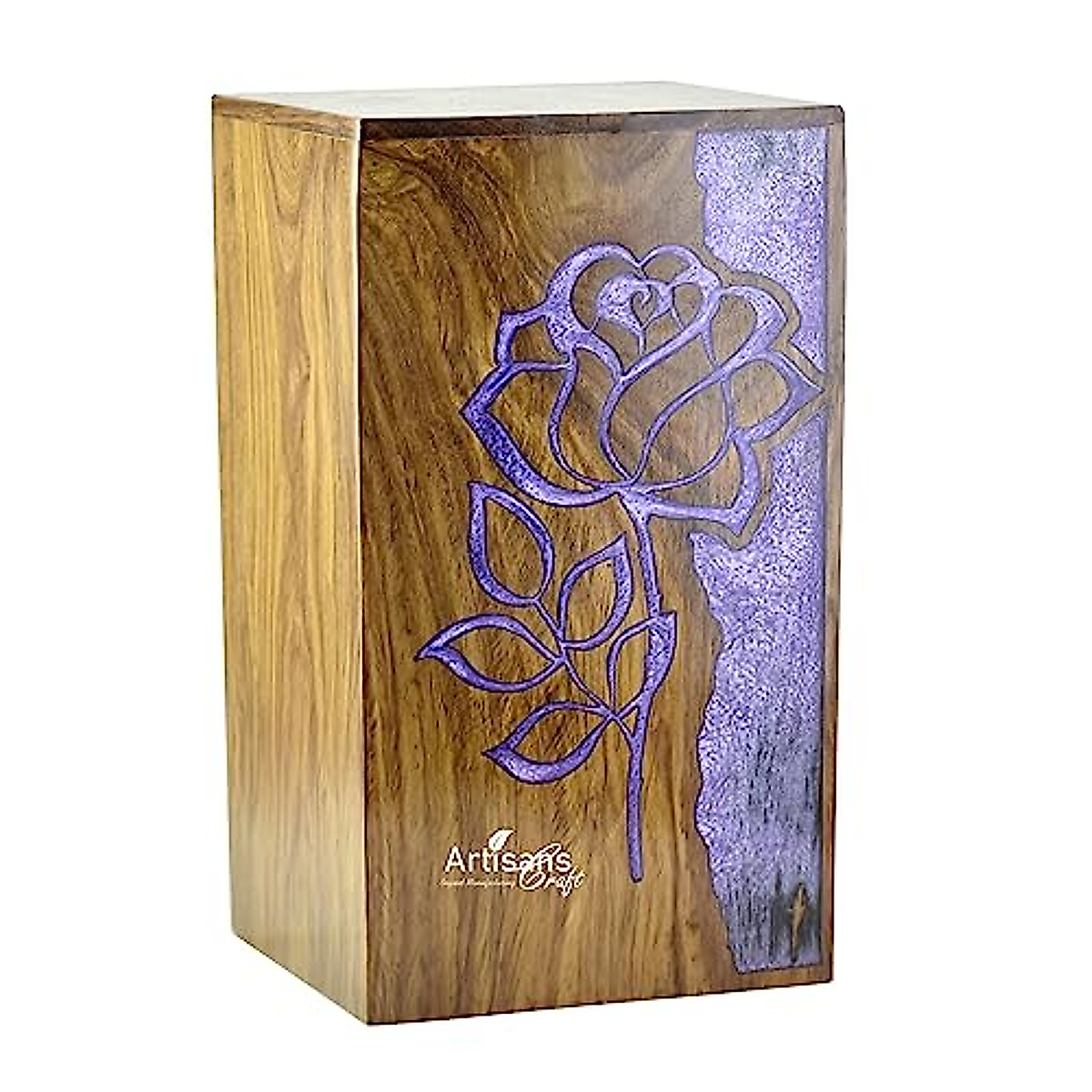 Wooden Urn for Human Ashes Adult Male Female, Rose Design Resin Work Urn Box for Men Women Child, Burial Funeral and Memorial Urns for Ashes, Decorative Urn (Rose, Small - ( 100 Cu/In )
